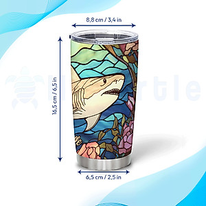 Hyturtle Personalized Gifts Shark Lover - Shark Printed Customized Name Stainless Steel Tumbler 20 oz With Lid - Idea Cute Sea Animal Lover Gifts For Women, Girl kids On Birthday, Christmas