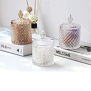 MengCat Cotton Ball and Swab Holder Organizer,Clear Glass Bathroom Vanity Countertop Canister Jars with Lid, Apothecary Jars Qtip Holder Makeup Organizer for Pads,Bath Salts 8.8OZ Set of 2