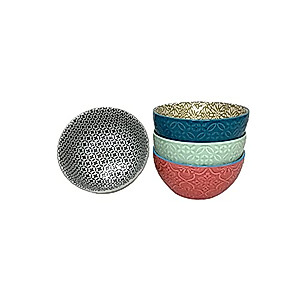Signature Housewares 28 oz Pad Print PP7 Assorted 6" Bowls (Set of 4), Multicolor