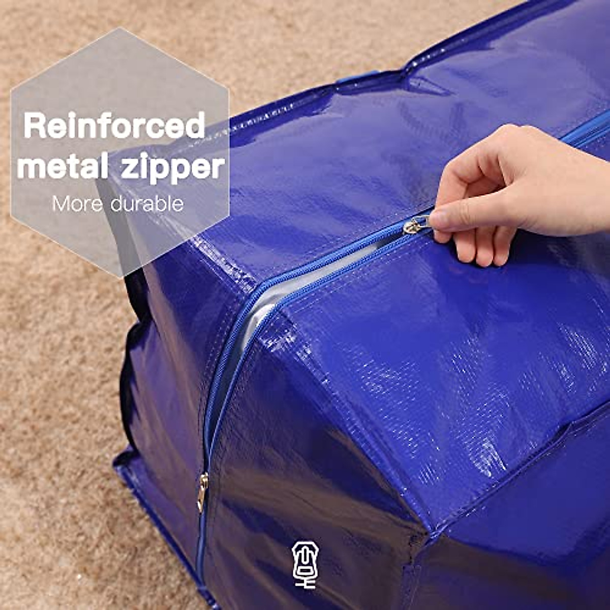 ATBAY Moving Bags Heavy Duty Extra Large Storage Bags with Zipper and Strong Handles for Clothes/Shoes/Blanket, 8PACK Blue