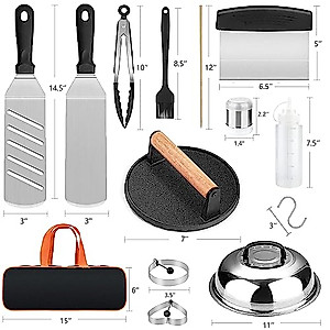 Griddle Accessories Kit and Burger Press, 122 PCS Griddle Grill Tools Set for Blackstone Stainless Steel Grill BBQ Spatula Utensils Set with Storage Bag