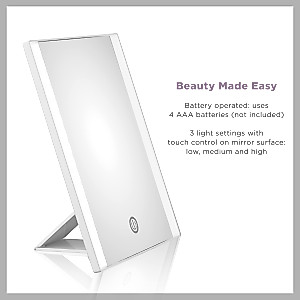 Conair Lighted Makeup Mirror, LED Vanity Mirror with Adjustable Base, Battery Operated in Glossy White