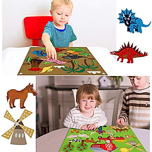 Craftstory Farm Animals Dinosaur Stories Felt Board for Toddlers Preschool Learning Activities, Classroom Must Have Sensory Wall Craft Toy Gifts for Toddlers Homeschool Supplies, 3 Pack