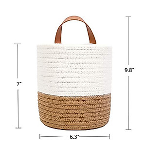 Hanging Basket - Wall Hanging Baskets for Organizing - Hanging Storage Woven Wall Basket - Small Wicker Wall Baskets for Wall Decor - Hanging Planter Baskets 6.3" x 7" (White and Brown)