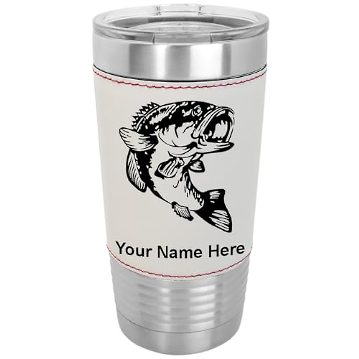 LaserGram 20oz Vacuum Insulated Tumbler Mug, Bass Fish, Personalized Engraving Included (Faux Leather, Baseball Style)