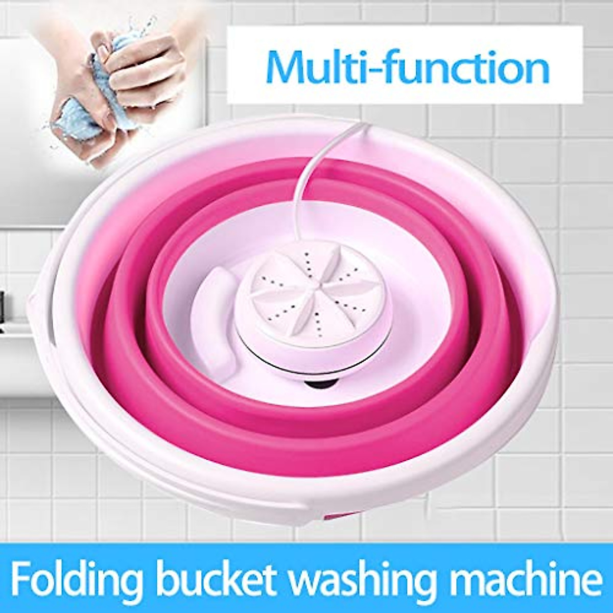 Owill Portable Washing Machine, Personal Portable Ultrasonic Washer with Foldable Tub and USB Cable, Children's Laundry, Mini Laundry for Camping Dorms Business Trip College Rooms (Pink)