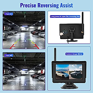 Wireless Backup Camera for Trucks Car Pickup Camper Van, 4.3 Inch IPS Monitor, HD 1080 Digital License Plate Rear View Camera Night Vision Waterproof Image Flip Grid Lines ON/Off