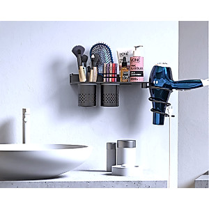 MyLifeUNIT Hair Dryer Holder, Hair Tool Organizer Wall Mounted with 2 Cups, Bathroom Blow Dryer Holder Shelf, Hair Styling Tools Organizer