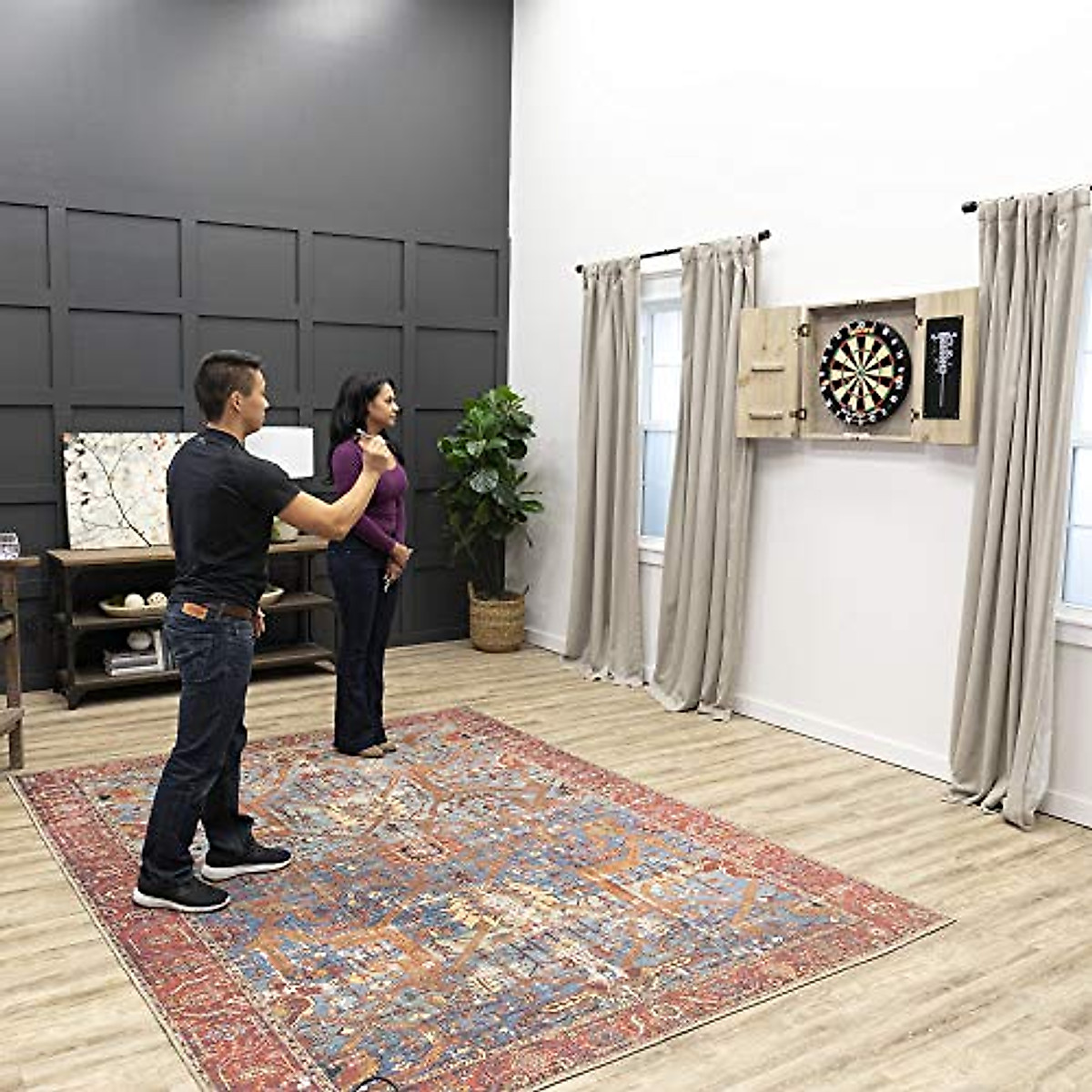 American Legend Barnwood Dartboard Cabinet with Wheat Finished Barn Style Doors - Dartboard Not Included