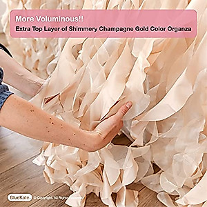 Bluekate Champagne Gold Table Skirt 6ft. Double Organza, Two Trims Party Tutu Table Skirt! Wedding Decorations Rustic Theme, Graduation, Gold Party Decorations. Table Skirts for Rectangle Tables 6ft
