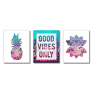Brooke & Vine - Good Vibes Beach Teen Girl Room Wall Decor Art Prints - (UNFRAMED 8x10) VSCO Inspirational Wall Art, Motivational Quotes Posters for Kids, Tween Women Office Bedroom, Dorm, Desk (Pineapple Mandala Good Vibes Only)