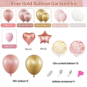 154Pcs Rose Gold Balloons Arch Garland Kit, Bachelorette Pink and Gold Confetti Balloons with Star Heart for Women Girls Birthday Wedding Bridal Baby Shower Party Decorations
