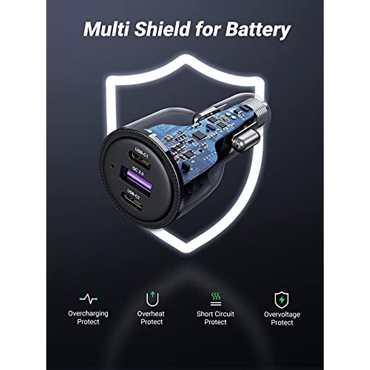 UGREEN 69W USB C Car Charger, PD 65W&PD 20W&SCP 22.5W/QC 18W Type C Car Charger Fast Charging, Car Charger Adapter Compatible with iPhone 14/13/12/11/iPad/Mac Book, Galaxy S23/S22/S21/S20/S10/Note 20