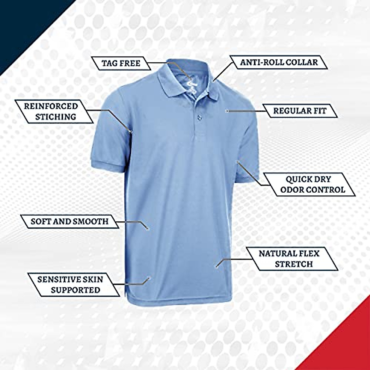 Premium Wear Boys High Moisture Wicking Polo T Shirts | Light Blue - Large