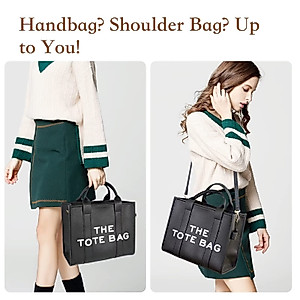 The Tote Bags for Women Large Travel Tote Bag Purse with Zipper PU Leather Tote Bag Top-Handle Shoulder Crossbody Bags Black