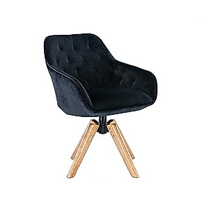 Swivel Accent Chair,Dining Chair No Wheels with Solid Wood Legs,Upholstered Button Tufted Desk Chair,Modern Home Office Chair for Living Room Bedroom Small Space,Weight Capacity 300 LBS,Black