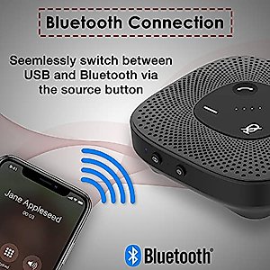 CA Essential Speakerphone SP-2000 - USB and Bluetooth Speakerphone, Clear Sound, 360 Degree Noise Cancelling Microphone with 3m Range, 66 Ft BT Wireless Range, by Cyber Acoustics