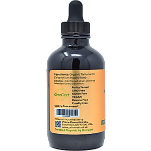 Prime Natural Organic Tamanu Oil - USDA Certified, 100% Pure, Cold Pressed, Unrefined, Virgin (4oz / 120ml) for Face, Hair & Skin Care - Natural Moisturizer