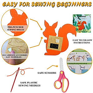 Flying Childhood Woodland Sewing Kit for Kids Felt Crafts Christmas Gift for Girls Boys Ages 6-8 DIY Kits Stuffed Animals Art Supplies 12 Pack