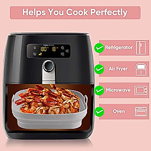 2 Pack Air Fryer Silicone Liners Square Reusable，8.2 Inch Foldable Food Safe Air Fryer Silicone Pot, Non Stick Air Fryer Accessories for Oven , Fits 4 to 7 QT Air Fryer Basket, With Heat-proof Gloves