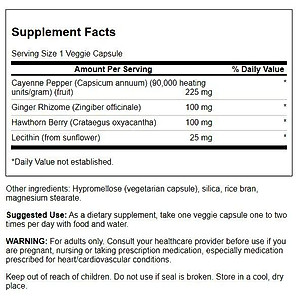 Swanson Super Cayenne - with Ginger Rhizome, Hawthorn Berry & Lecithin 100 Veg Caps 2 Pack
