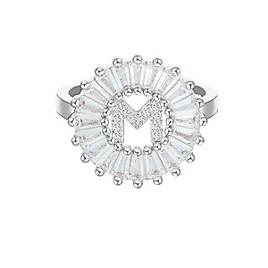 COTTVOTT Initial Letter Knuckle Ring Charm A-Z Alphabet Adjustable Open Rings for Women (M, Silver Color)