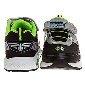 Disney Pixar Toy Story Shoes Laceless LED Lightup - Boys Kids Buzz Lightyear and Woody Character Tennis Sport Athletic Sneakers - Black/Green (Size 8 Toddler)