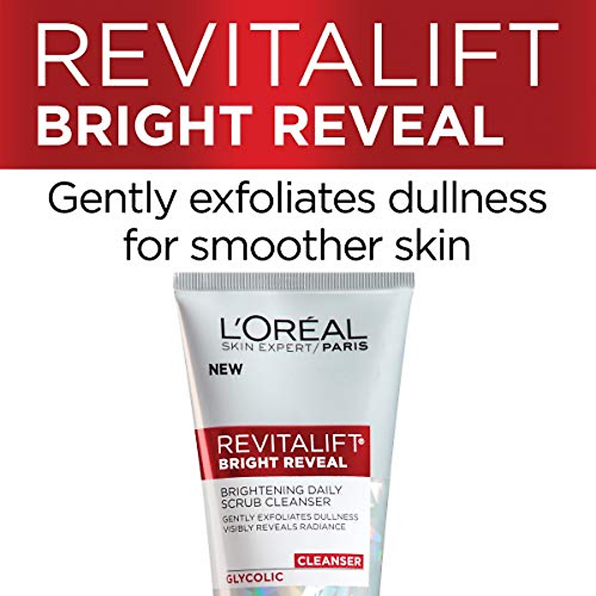 L'Oreal Paris Skincare Revitalift Bright Reveal Facial Cleanser with Glycolic Acid, Anti-Aging Daily Face Cleanser to Exfoliate Dullness and Brighten Skin, 5 Fl Oz (Pack of 1)