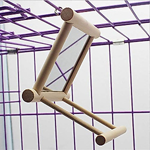 Bluelans Funny Wooden Bird Toy Mirror Stand Platform Toys for Parrots Cockatiel Vogel Xmas Gifts