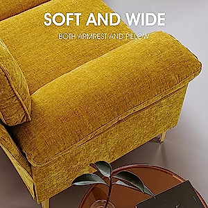 82" Sectional Couch w/Chaise Sleeper, Chenille Small L Shape Sofa Couch, Sofa with Chaise Mid-Modern Century Couch with Removable and Washable Cushions (Yellow)