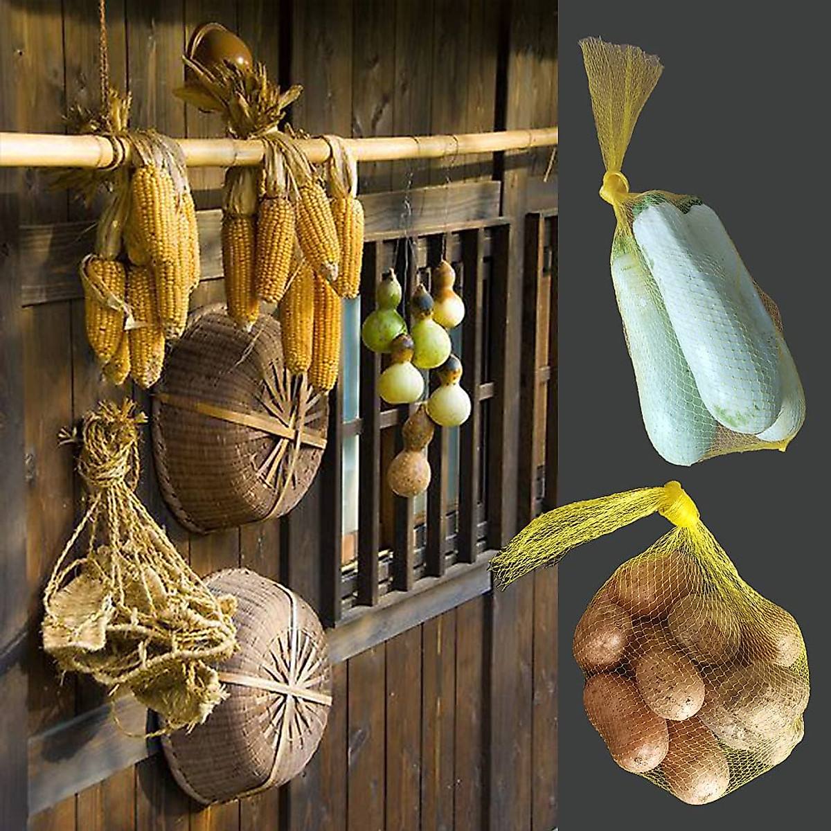 Hamletoff Reusable Plastic Mesh Bag - 24 Inch Package of 100 Onion Storage Bags Mesh - Plastic Mesh for Storage of Fruit, Vegetable-Seafood Boil Bags for Crawfish Crab Cooking-Mesh Polypropylene Bags