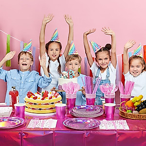 Iridescent Pink Party Supplies Decorations Serve 25, Hot Pink Holographic Paper Plates and Napkins Set, Disposable Pink Paper Plates Cups Knives Spoons Fork for Mermaid Disco Birthday Graduation Party