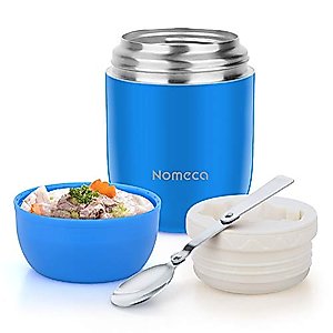 Nomeca Insulated Lunch Container Hot Food Jar 16Oz Thermos for Hot Food Stainless Vacuum Thermal Bento Lunch Box Soup Containers Wide Mouth with Spoon for Kids Adult Boys School Office Outdoor, Blue