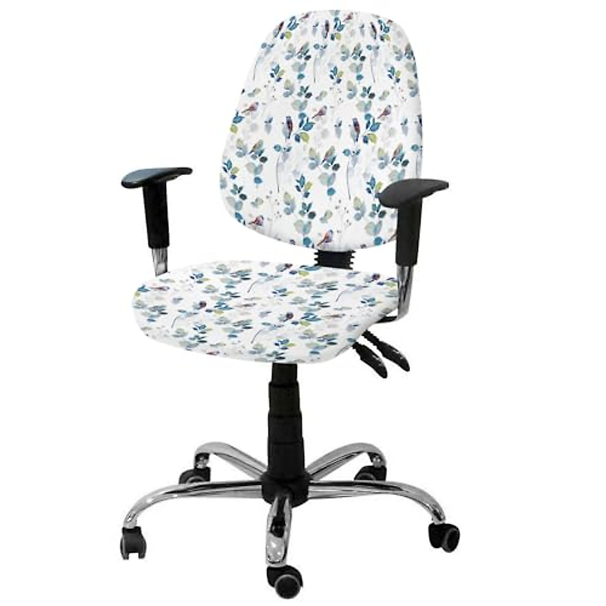 Leaves Birds Office Chair Cover Stretchable Computer Chair Seat Cover Backrest Slipcovers, Stretchable Rotating Desk Chair Seat Cushion Split Protectors Farmhouse Country Rustic Botanical Plant