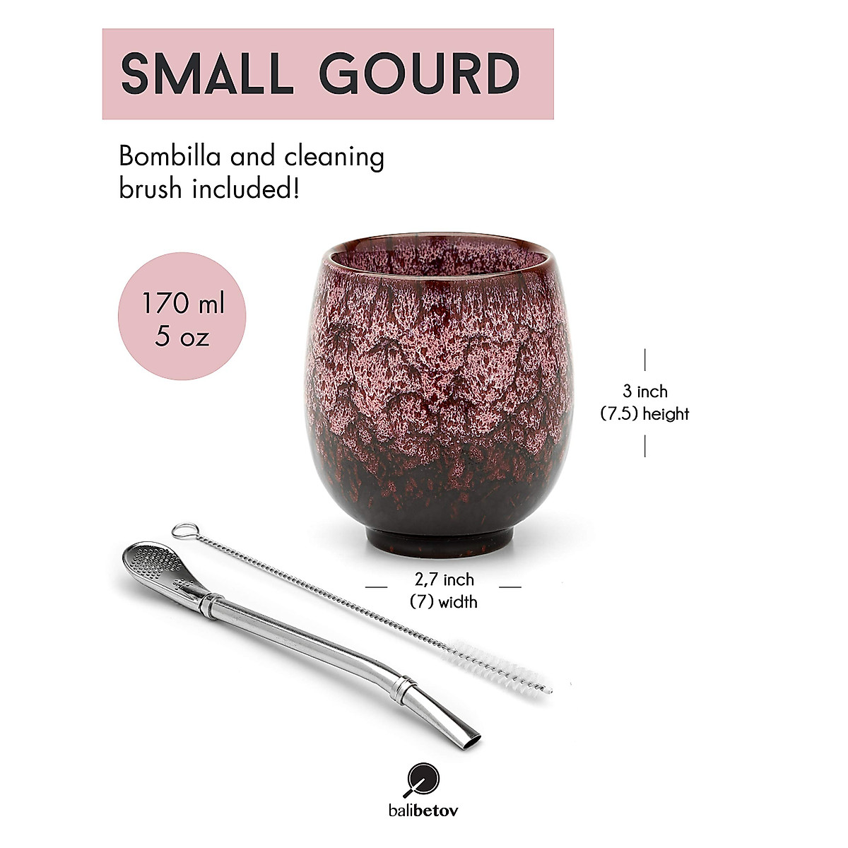 BALIBETOV Yerba Mate Set - Ceramic Mate Cup - Bombilla (Straw) and Cleaning Brush Included - Modern Yerba Mate Gourd - Easy To Clean Mate Gourd for Yerba Mate Loose Leaf Drinking. (Summer)