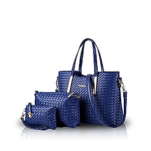 NICOLE&DORIS Fashion Handbag Crossbody Shoulder Bag Purse 3pcs Bag Tote Soft PU Leather Blue