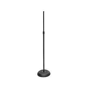 On Stage Round Base Microphone Stand, Black + Mic Holder + Mic Extension Attachment Bar + Strapeez - Top Value Microphone Accessory Kit