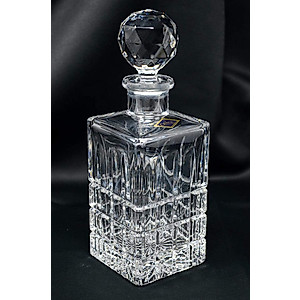 BOHEMIAN CRYSTAL GLASS SET 1+6 DECANTER 23oz./700ml. + TUMBLERS 10oz./300ml. WHISKEY VODKA LIQUEUR JUICE VINTAGE ''Diplomat'' DESIGN ELEGANT CENTERPIECE Set-7 Pcs CLASSIC CZECH CRYSTAL GLASS