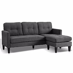 TITIMO Convertible Sectional Sofa Couch, L Shaped Sofa with Reversible Chaise Convertible Sectional Couch 3-Seater Modern Small Couches for Small Space (Grey)