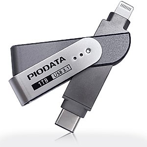 PIODATA iXflash 1 TB MFi Certified Flash Pen Drive for iPhone/iPad/Mac/PC USB 3.1 Type C Lightning External Storage Memory Photo Stick