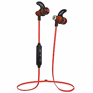 Symphonized NRG Bluetooth Wireless Wood in-Ear Noise-isolating Headphones, Earbuds, Earphones with Mic & Volume Control (Red)
