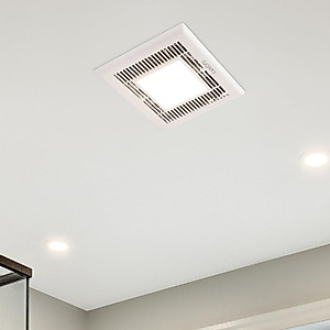 Maxxima Luvoni 70 CFM Bathroom Exhaust and Ventilation Fan - 3000K Warm White 600 Lumen LED Light, Quiet 2 Sones Operation, White Grill Ceiling Fan