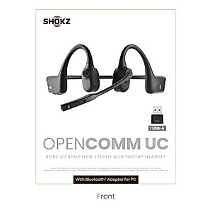 Shokz (AfterShokz)OpenComm UC Bone Conduction Bluetooth Stereo Computer Headset with Loop100 USB-A Adapter-Wireless PC Headphones Noise-Canceling Boom Microphone for Home Office Use,with Bookmark