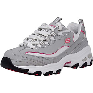 Skechers Women's D'Lites Original Lace-Up Sneaker, Grey/Pink, 8 W US