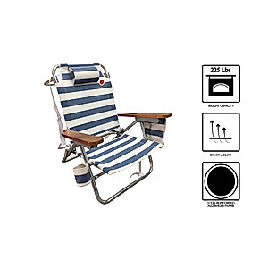 OmniCore Designs Multi-Position Wood Arm Beach Chair (2-pk) | Headrest, Media Organizer Pocket, Cup Holder, textilene Fabric, Dual Backpack Carry Straps | Outdoor Patio and Camping Chair