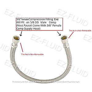 EZ-Fluid 12" x 3/8" Female Compression To 3/8 Inch Female Comp. Stainless Steel Braided Faucet Connector Line,Dishwasher Supply Line,Faucet Extension Supply Hose Connector Lines,Fits 3/8"Comp Male (1)