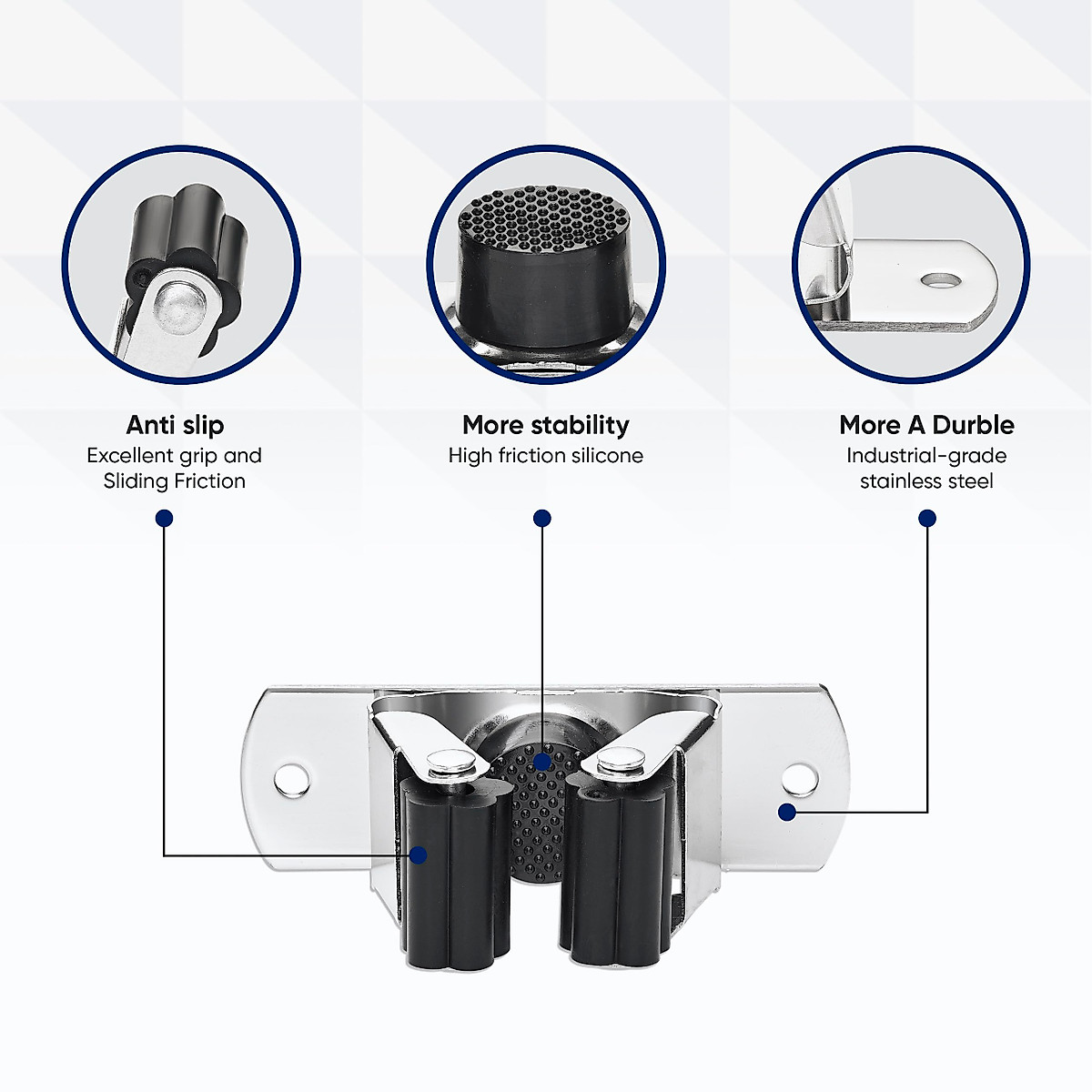 Superio Mop and Broom Holder, Set of 4 Single Piece Hooks, Stainless Steel Wall Mount Cleaning Storage Tool Organizer, Heavy-Duty Hook for Kitchen, Closet Garage, and Office