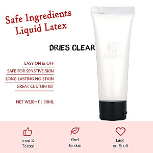 Bowitzki Cream Face Paint Halloween Makeup Kit Water Based Liquid Latex Fake Blood Brush Sponges Body Painting Special Effects SFX Zombie Vampire Monster Christmas Party red black white(Halloween Kit)