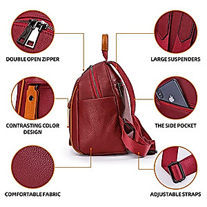 Hippopo Genuine Leather Mini Backpack Purse for Women & Men Mini Travel Bag, 7Liter Daypack,Fashion Bag (Wine Red Mini)