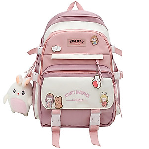 Mfikaryi kawaii Girls Backpack with Cute,Aesthetic Backpacks for School Bags,Bookbag with Cute Plush Pendant for Teens